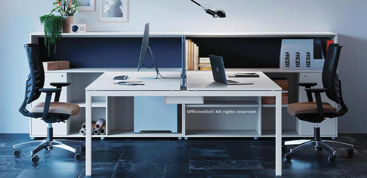 Office furniture - Bench for 02 workstations with wardrobe cabinet